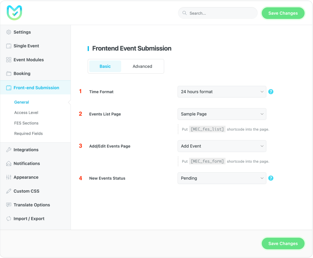 Frontend Event Submission - MEC Knowledgebase
