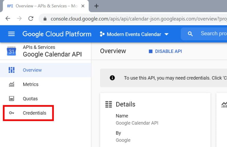 Creating Google Calendar API Key - MEC Knowledgebase