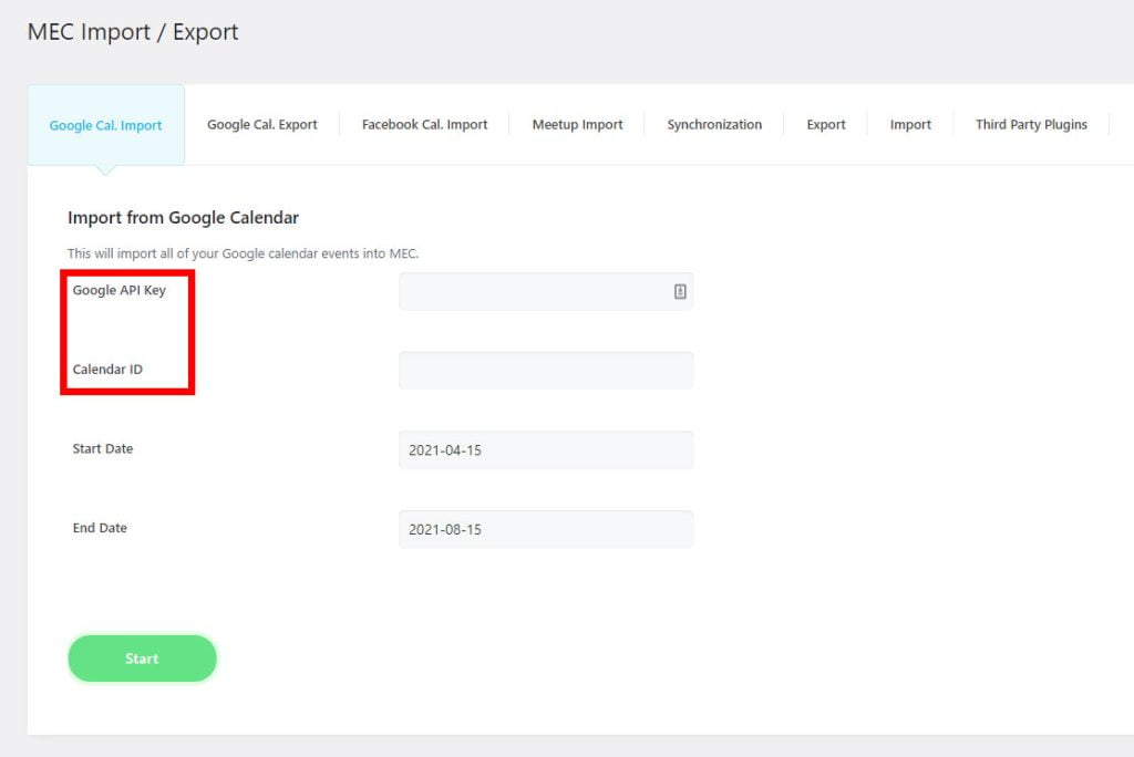 Creating Google Calendar API Key - MEC Knowledgebase