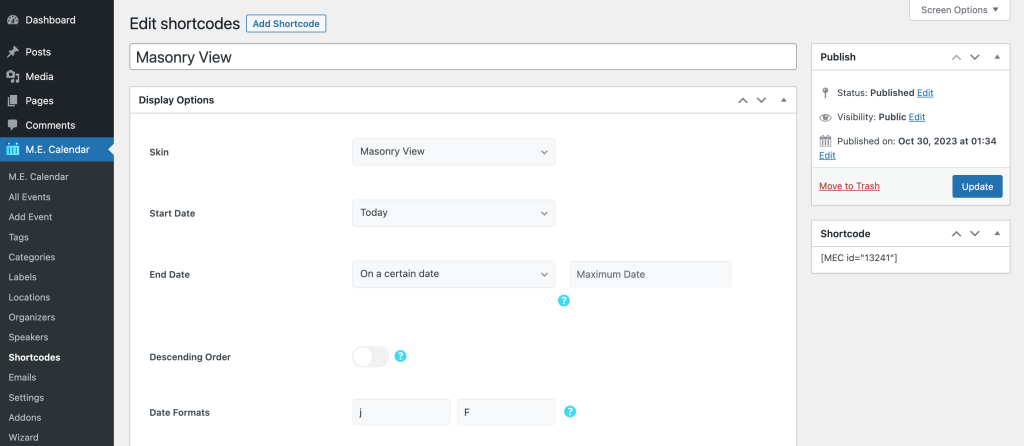 Masonry View Skin Settings - MEC Knowledgebase