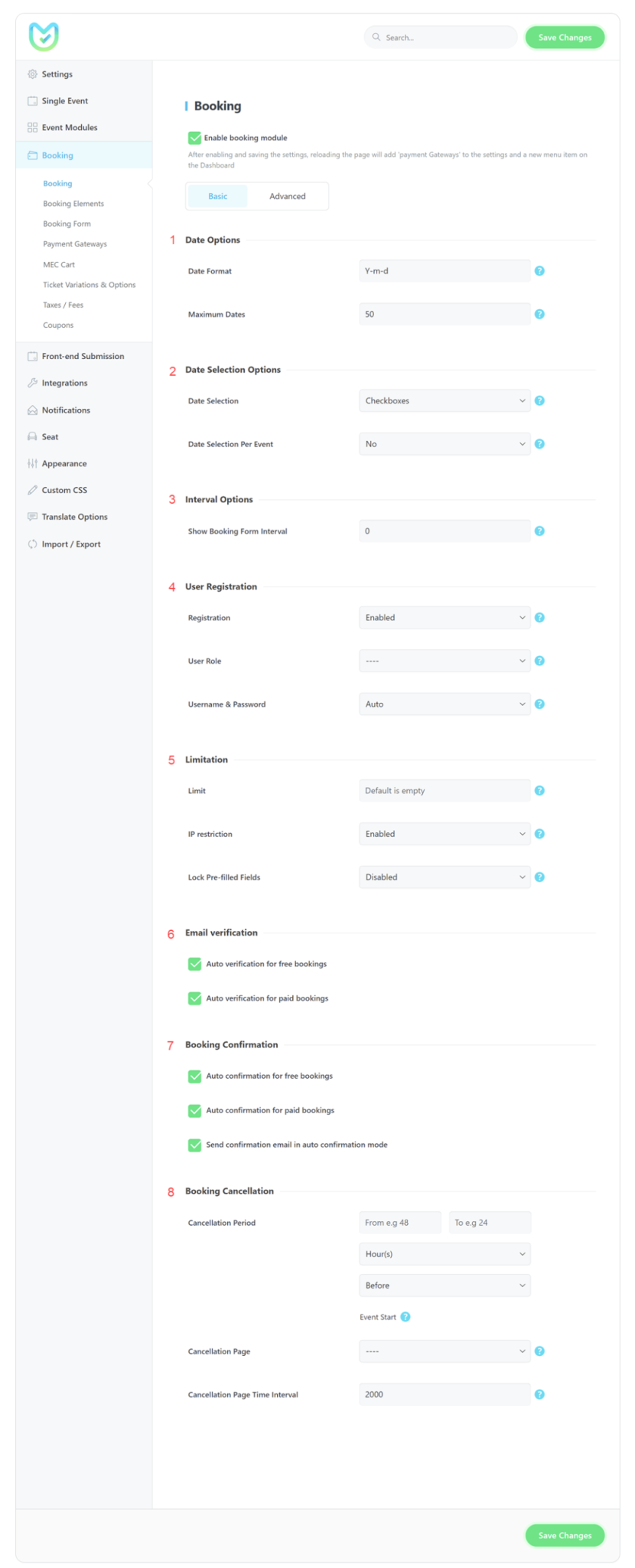 Booking Settings - MEC Knowledgebase