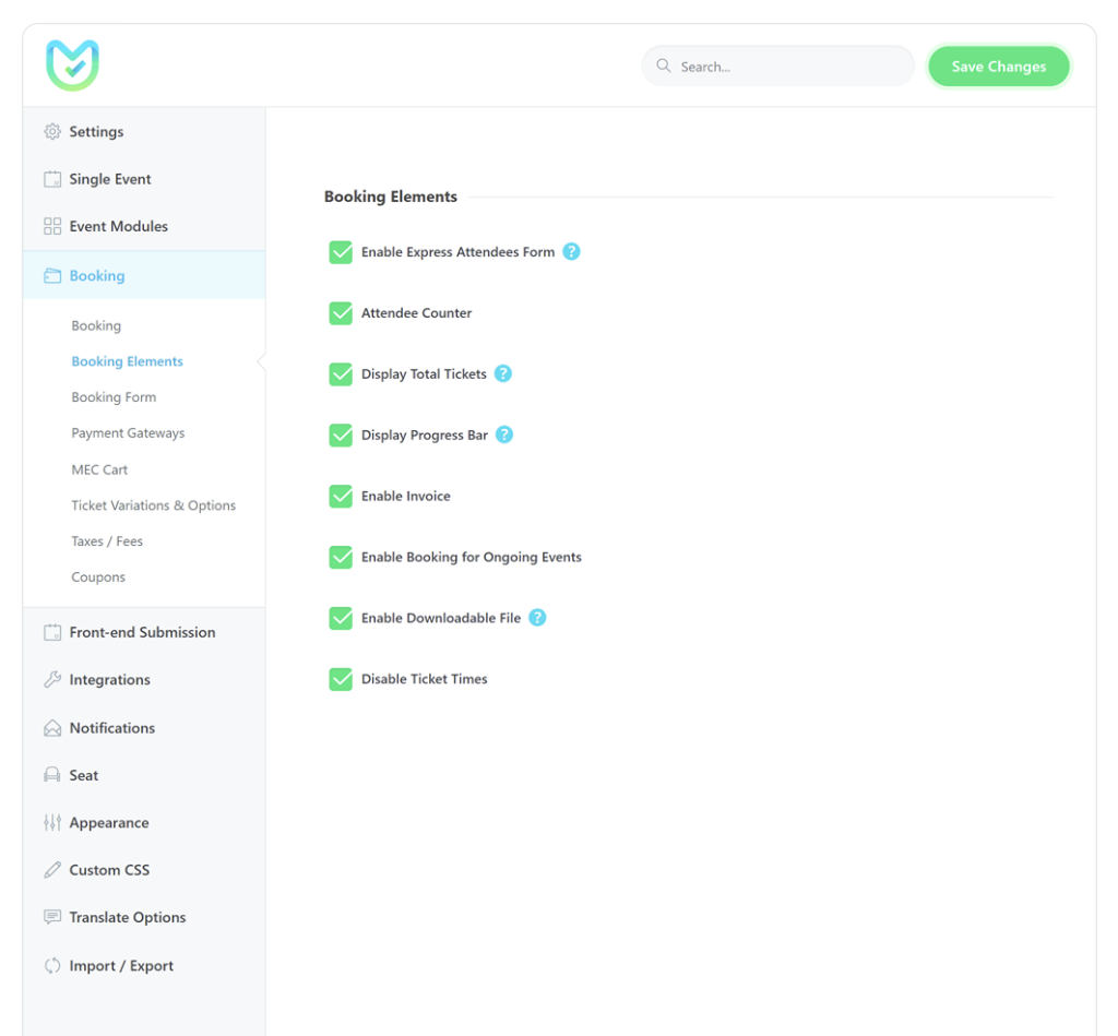 Booking Settings - MEC Knowledgebase