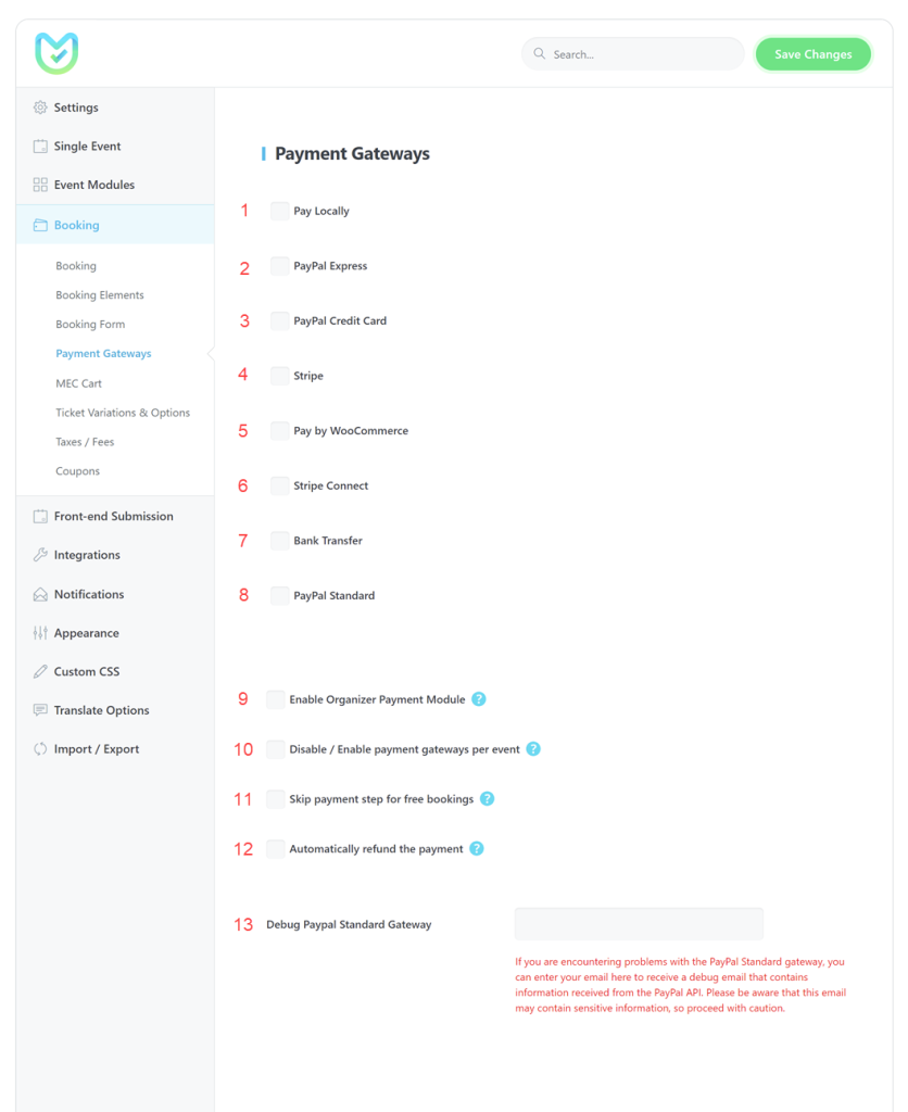 Booking Settings - MEC Knowledgebase