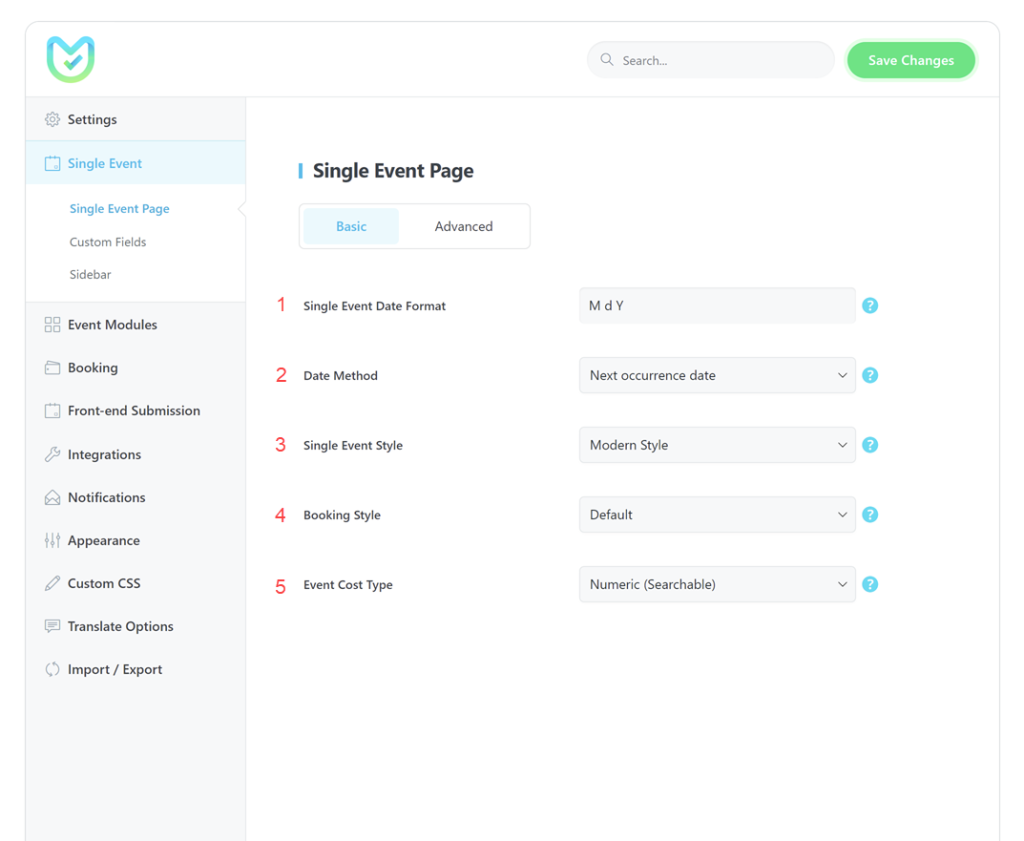 Single Event Settings - MEC Knowledgebase