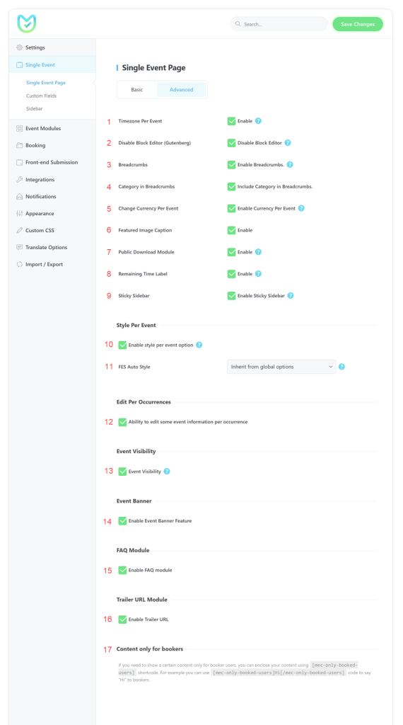 Single Event Settings - MEC Knowledgebase
