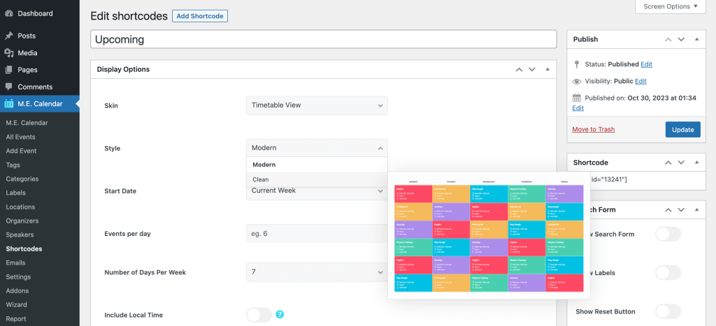Timetable View Skin Settings - MEC Knowledgebase