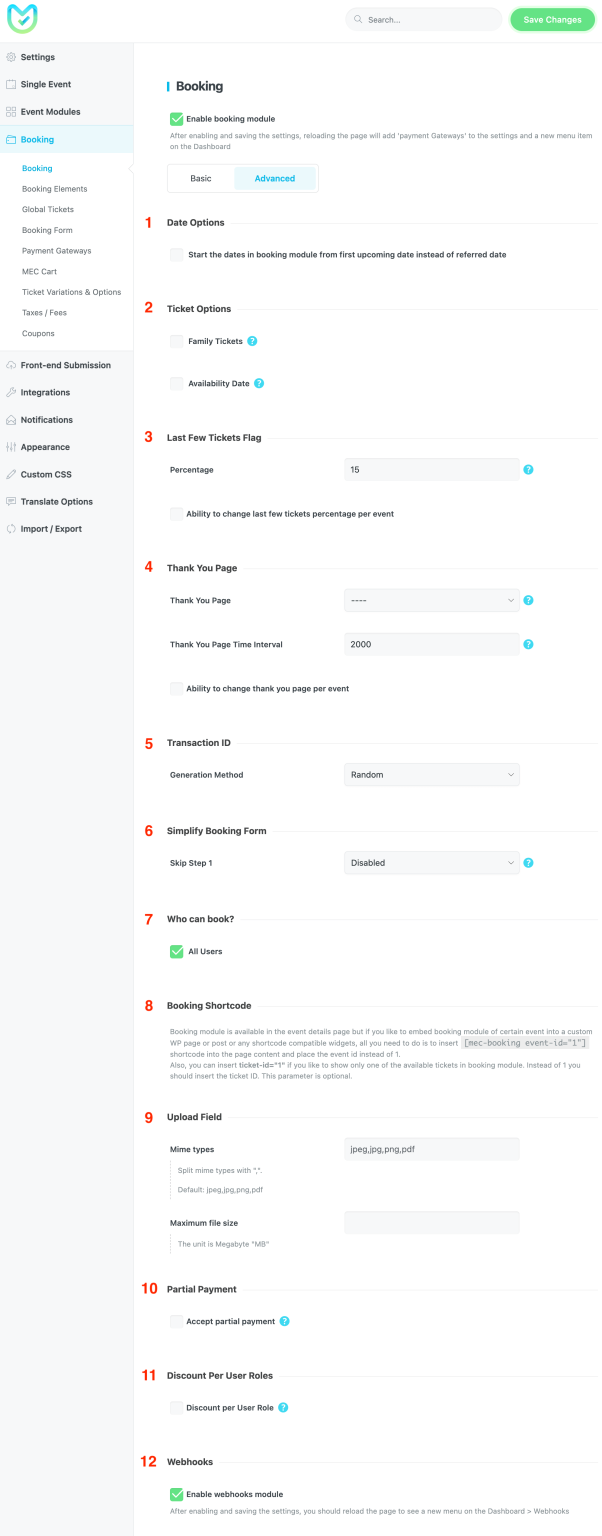 Booking Settings - MEC Knowledgebase