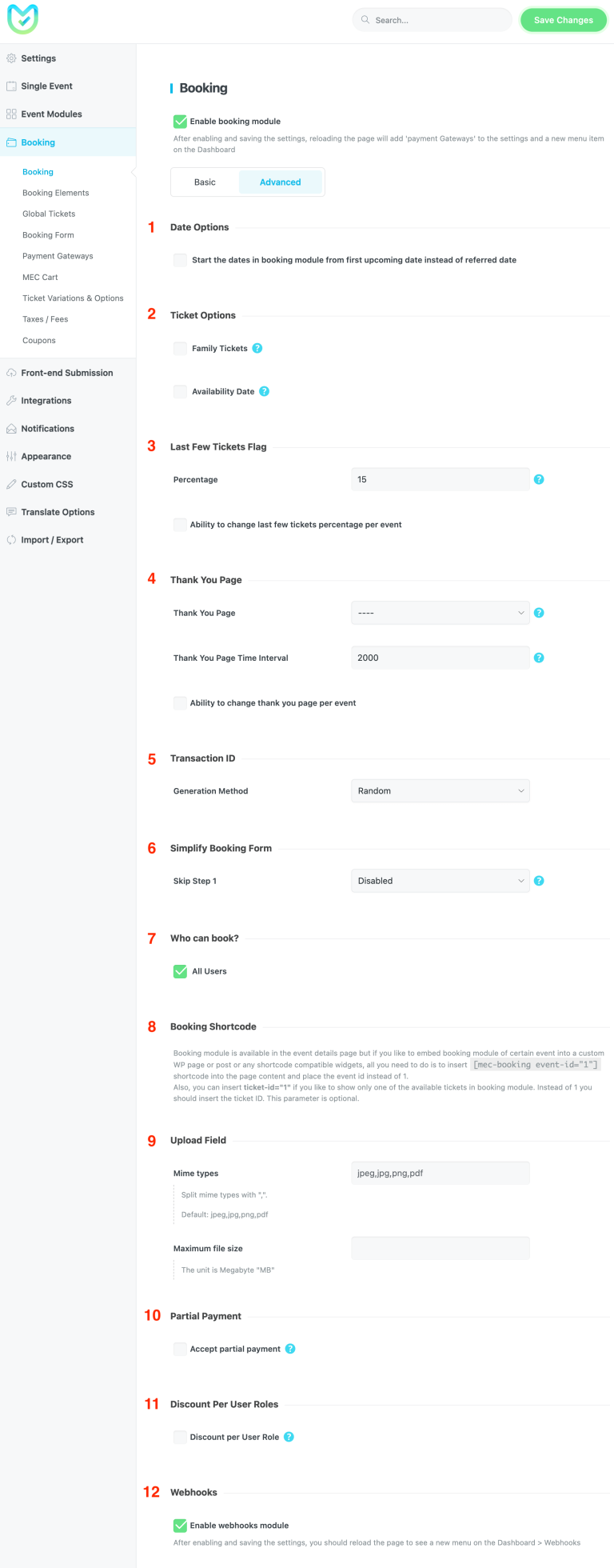 Booking Settings - MEC Knowledgebase